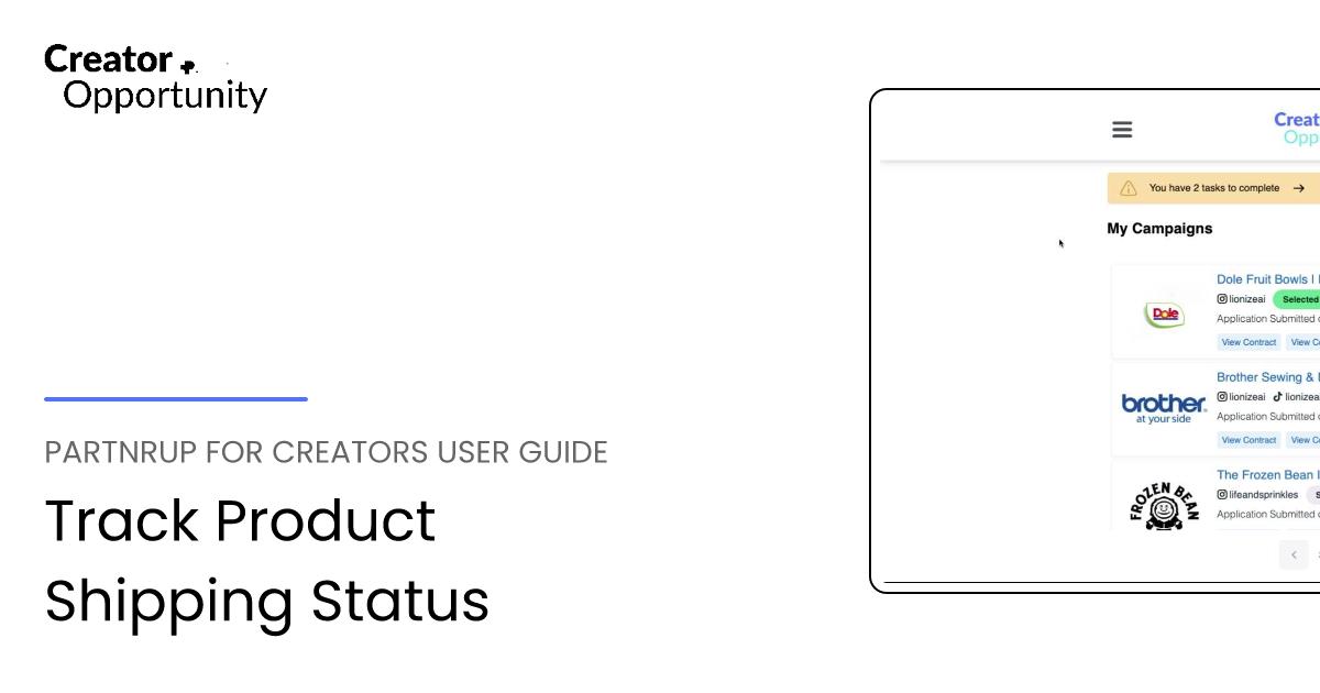 Track Product Shipping Status | partnrUP for Creators User Guide